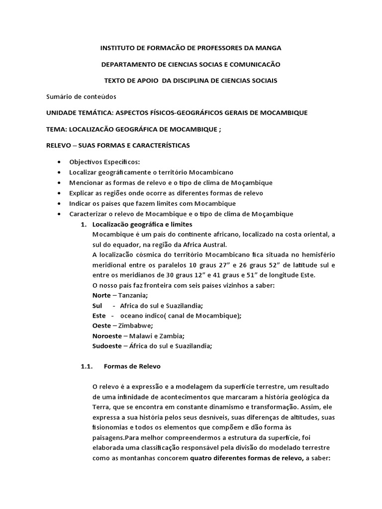 Relevo e Localização de Moçambique | PDF