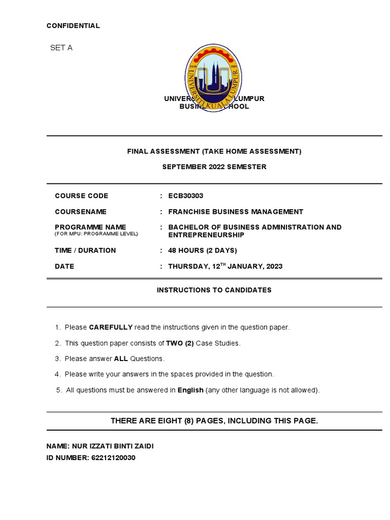 Set A - FBM - Final Assessment - September 2022 | PDF