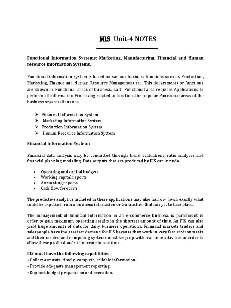 MIS PDF Notes Unit 4 | PDF | Marketing | Information System