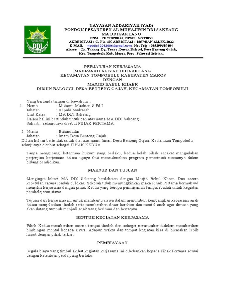 Ma - Mou Sekolah Dengan Masjid | PDF