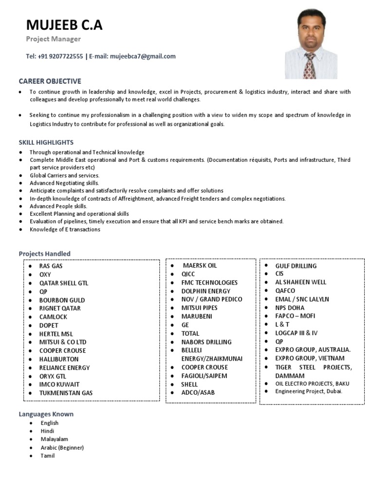 Mujeeb C.A. Resume | PDF | Cargo | Logistics