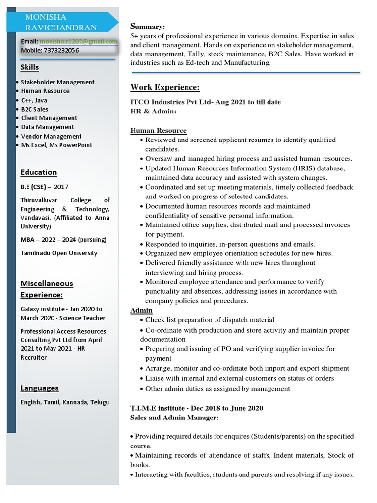 Monisha Ravichandran - CV | PDF