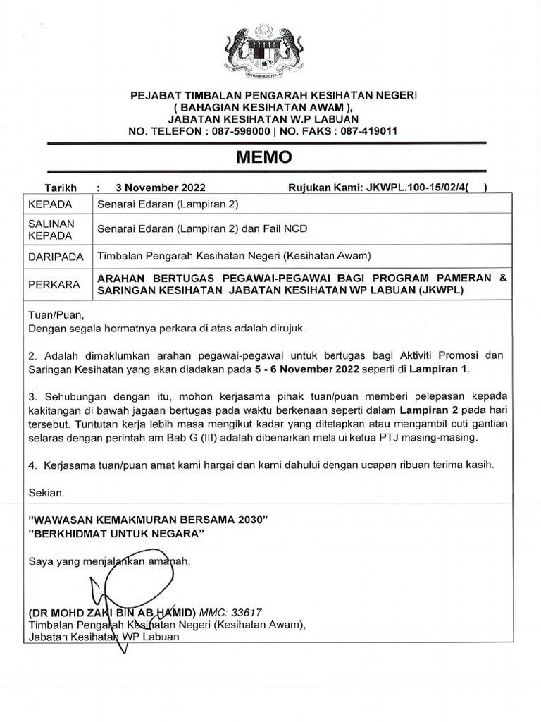 Memo Arahan Bertugas (5-6 November 2022) (1) | PDF