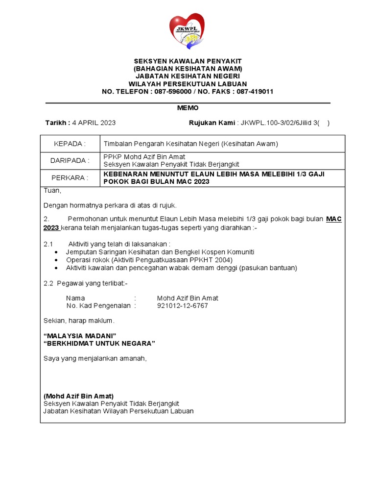 Surat Memo Lebih Gaji Pokok MAC 2023 | PDF