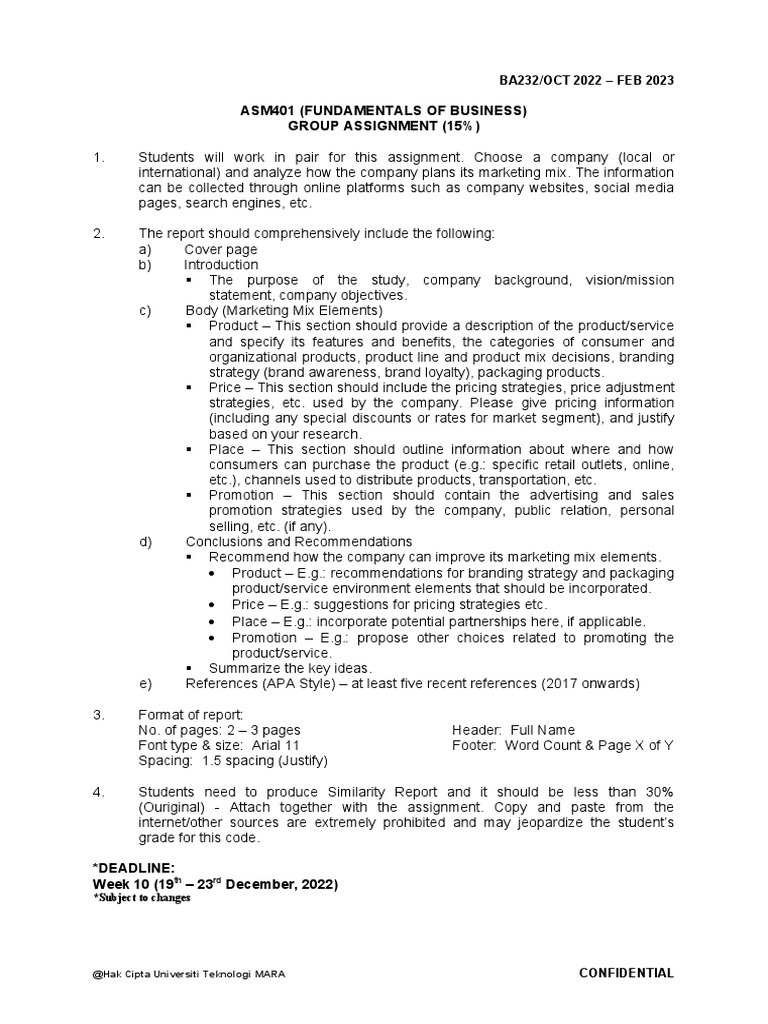 Asm401 Group Assignment Guidelines Oct22 - Feb23 | PDF