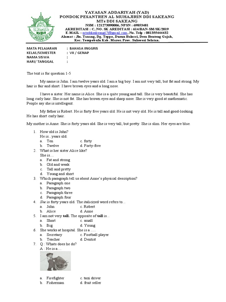 Soal B. Inggris KLS 7 Genap | PDF