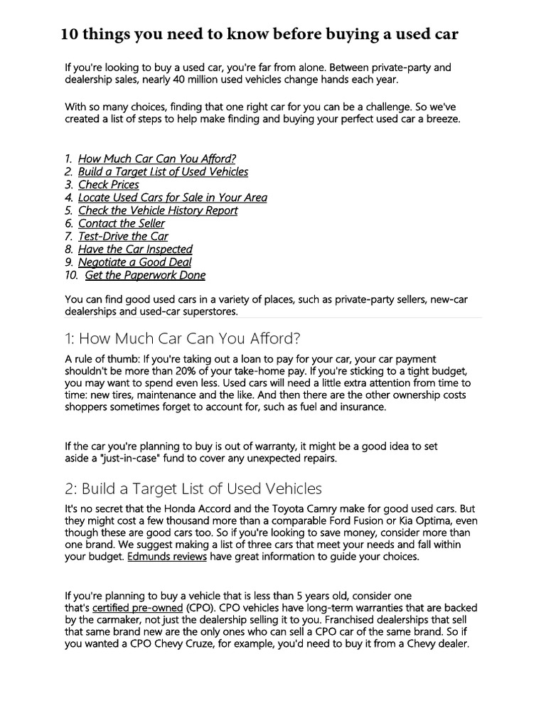 Steps to Buy a Used Car Guide | PDF | Used Car | Vehicles