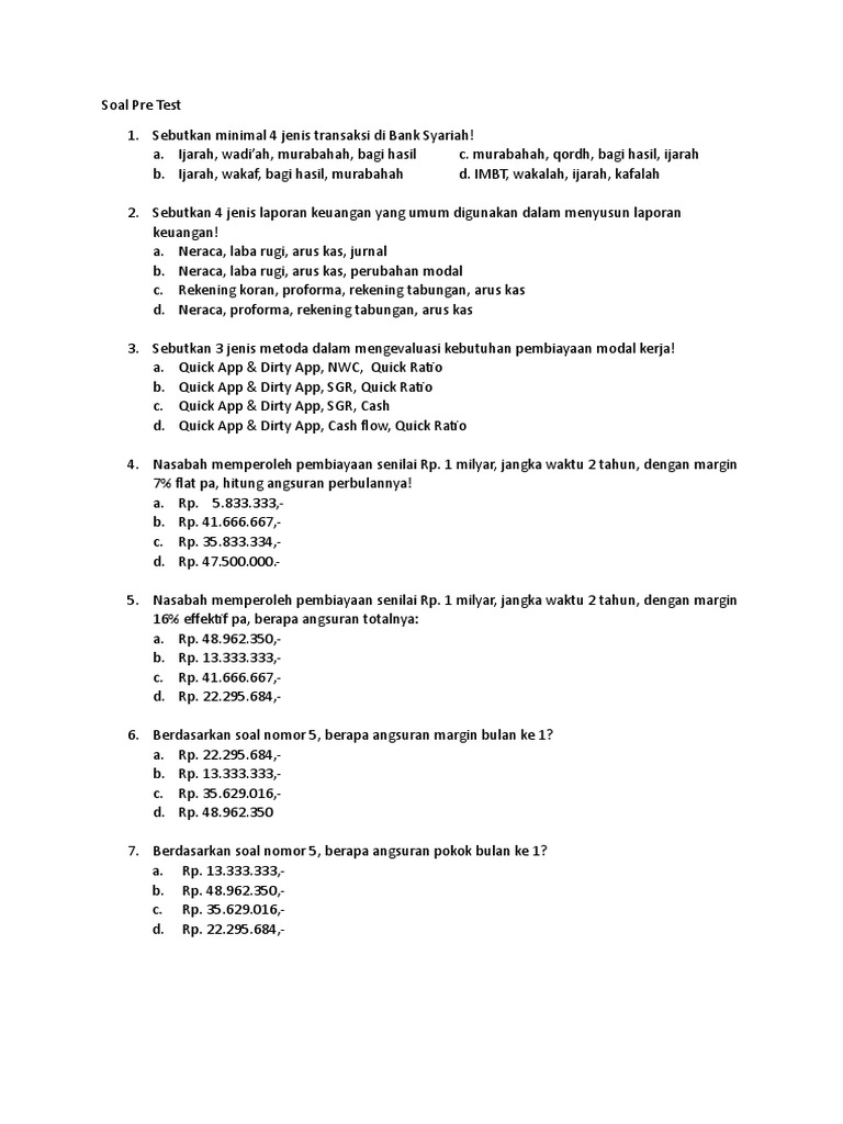 Soal Pre Test - Rev1 | PDF