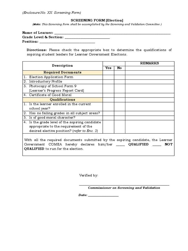 Enc 8 1 - Screening-Form-Election | PDF