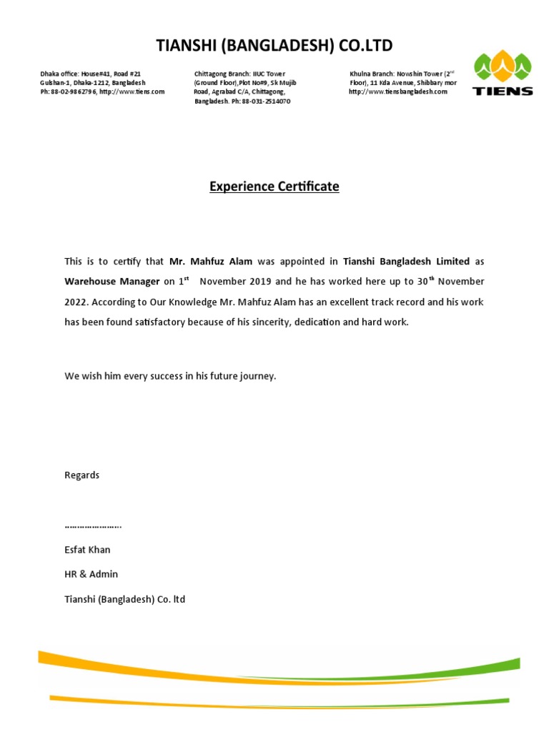 Experience Letter | PDF