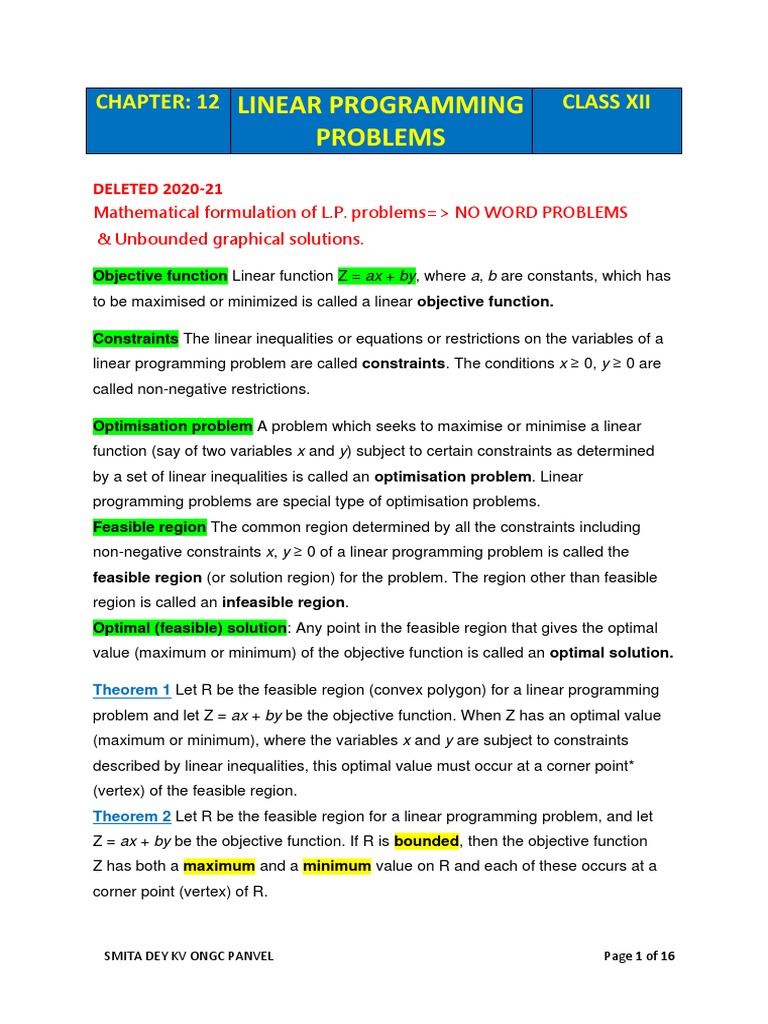 Chap 12 Lpp Pdf Linear Programming Mathematical Optimization