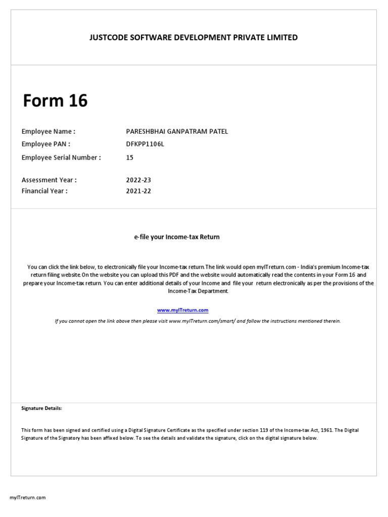 Form 16 Pareshbhai Patel | PDF | Income Tax | Tax Deduction