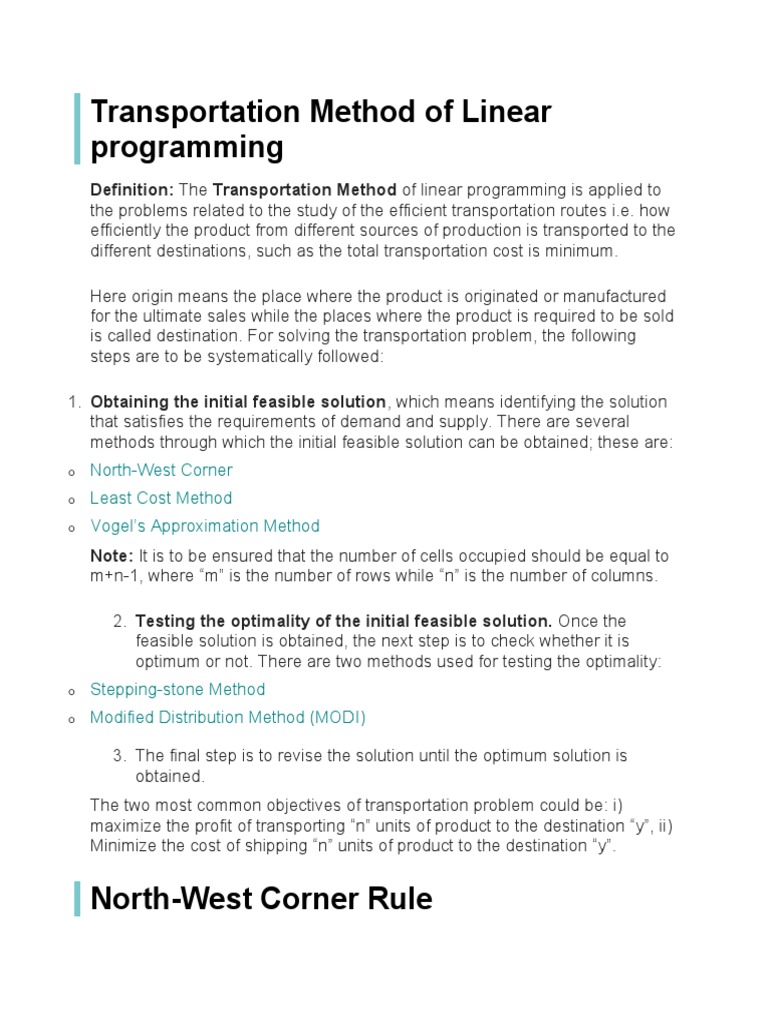 Transportation Method of Linear Programming | PDF | Mathematical Optimization | Linear Programming