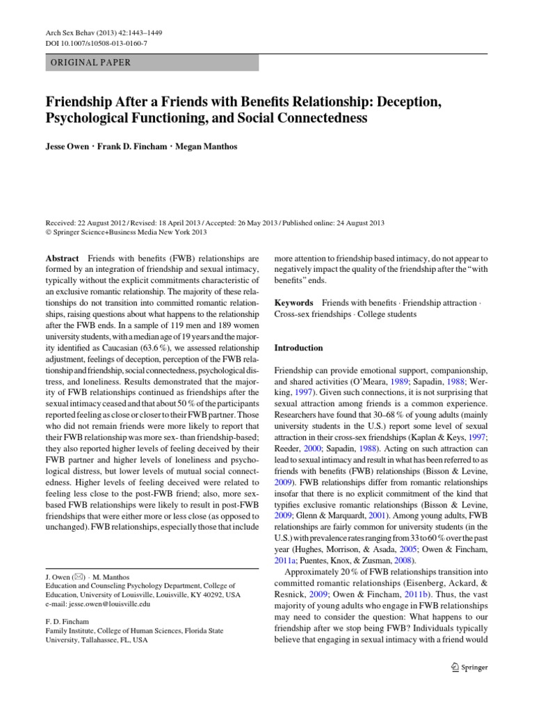 Friendship Dynamics Post-FWB Relationships | PDF | Friendship | Adolescence