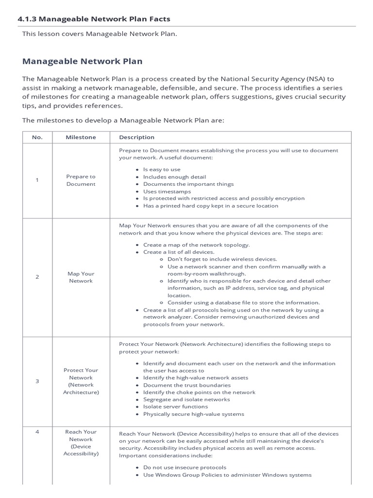4.1.3 Manageable Network Plan Facts | PDF
