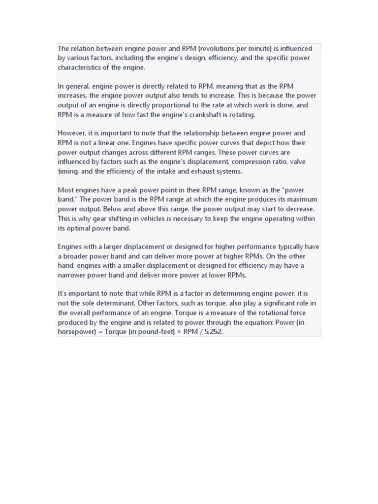 RPM Vs Engine Power | PDF