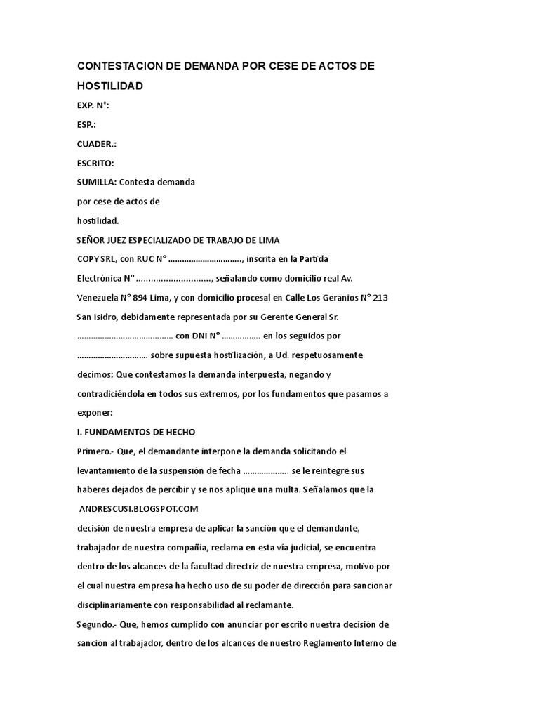 CONTESTACION DE DEMANDA | PDF