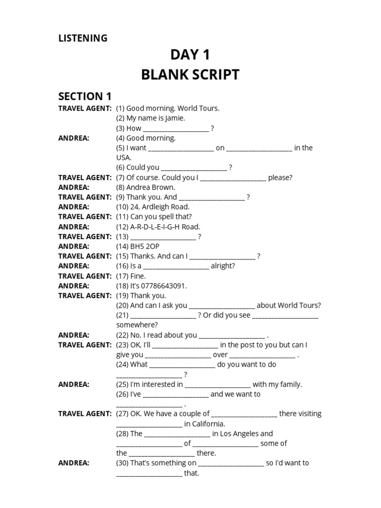 Day 1 - Blank Script | PDF