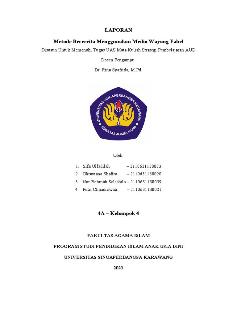 4a - Kel. 4 Laporan Projek Metode Bercerita - Media Wayang Fabel | PDF