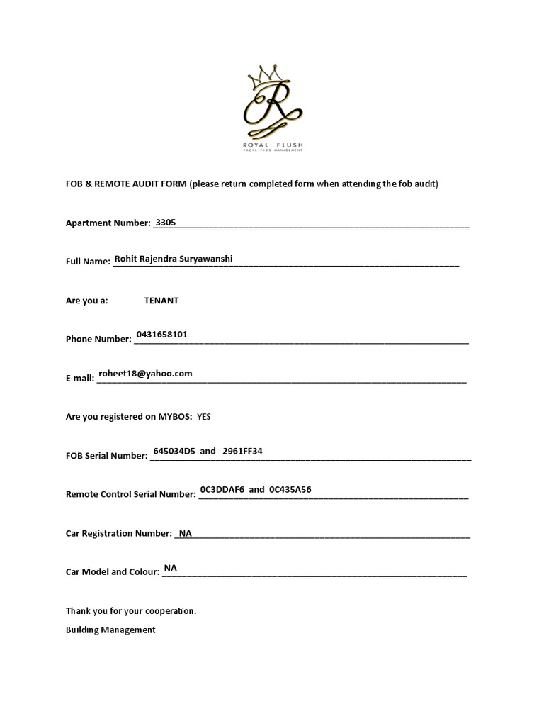 FOB Audit Form 2023 | PDF