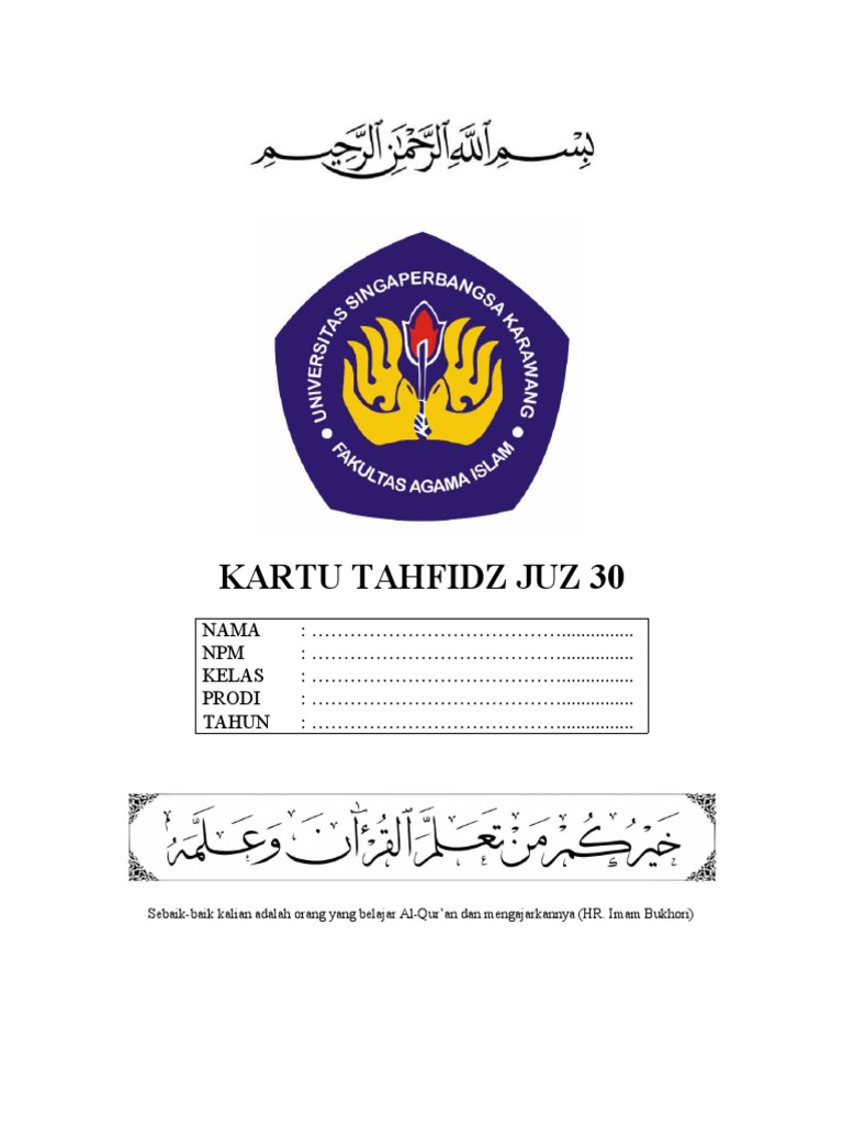 Kartu Tahfidz Juz 30: Daftar Surah dan Paraf | PDF