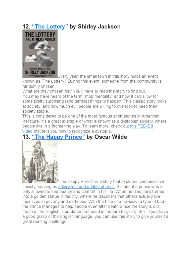 "The Lottery": 12. by Shirley Jackson | PDF