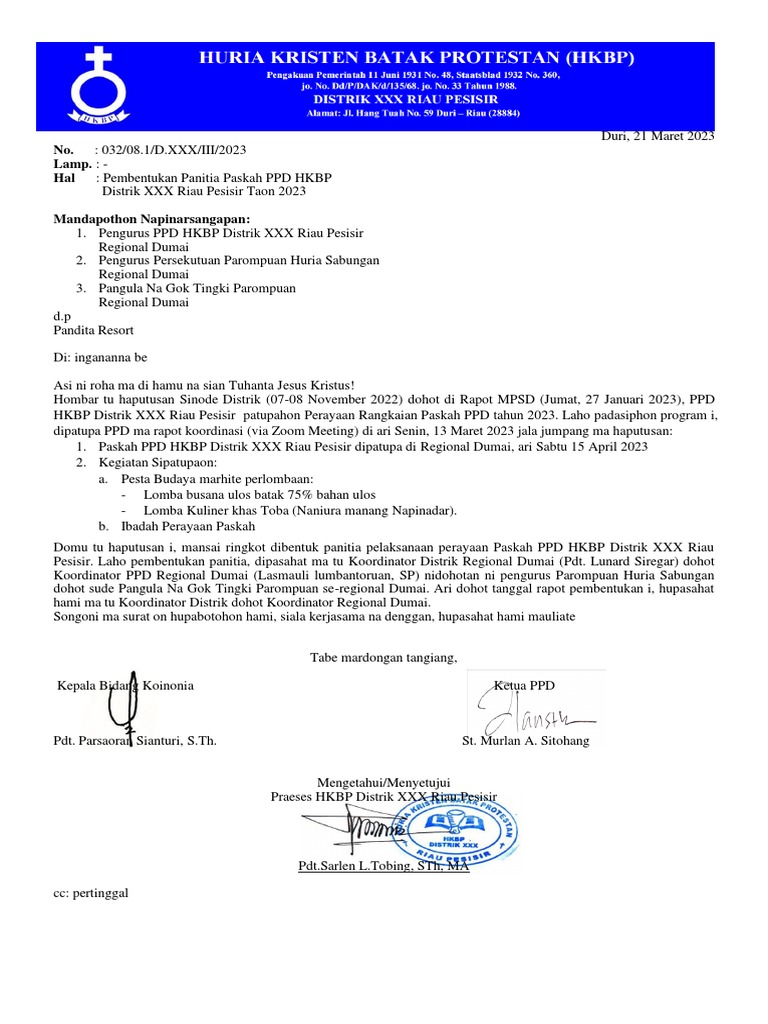 Surat Undangan Pembentukan Panitia Paskah PPD 2023 | PDF