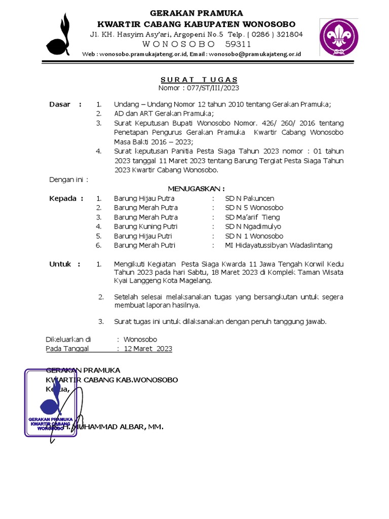 Surat Tugas Dan Mandat PS Korwil | PDF