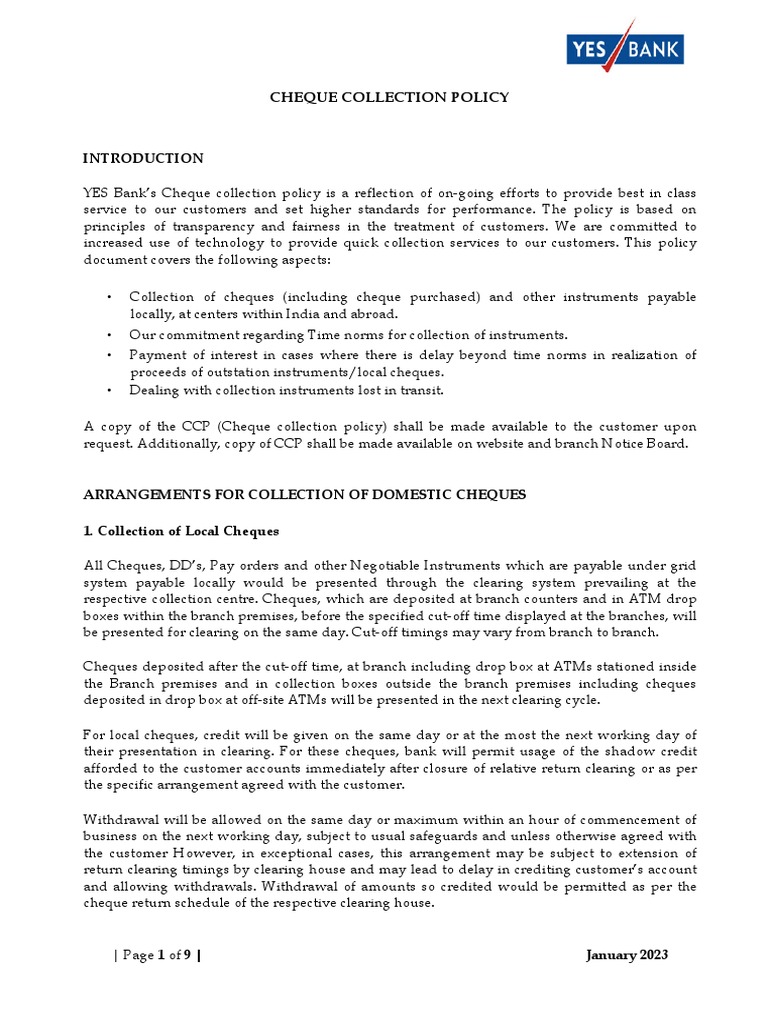 Cheque Collection Policy | PDF | Cheque | Credit Card
