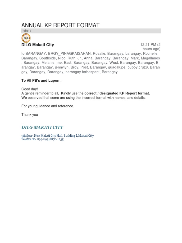 KP Report Format Reminder | PDF