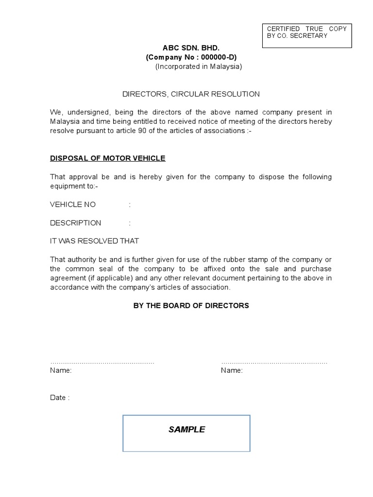 Sample of Resolution SDN BHD | PDF