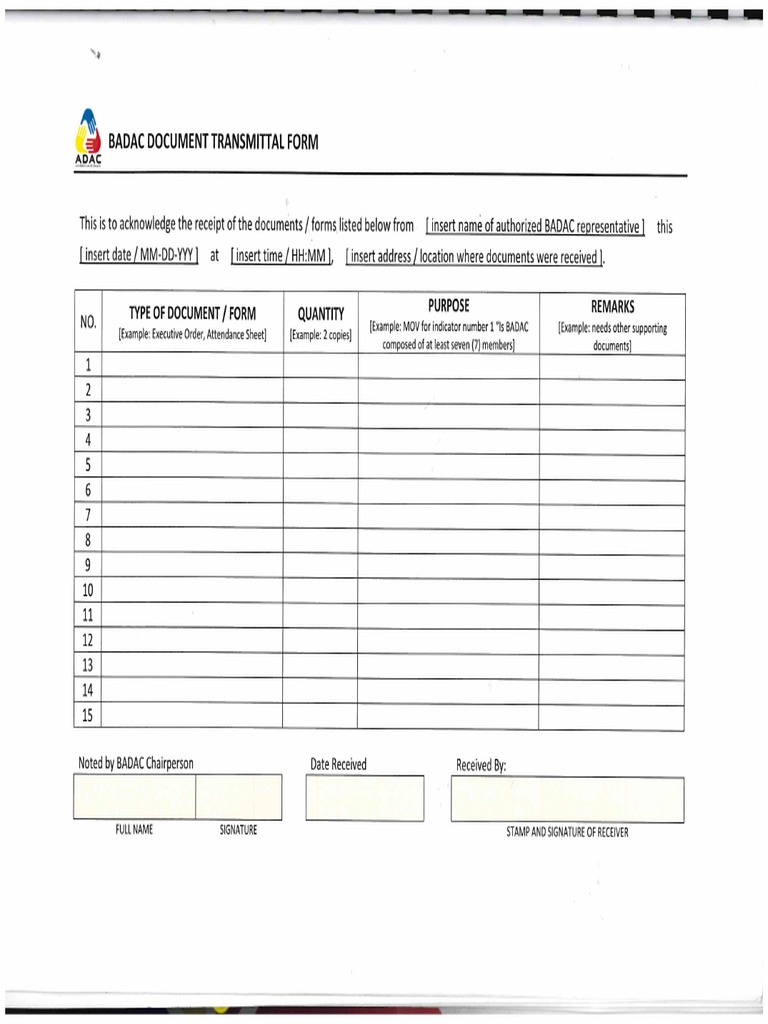 BADAC Document Transmittal Form | PDF