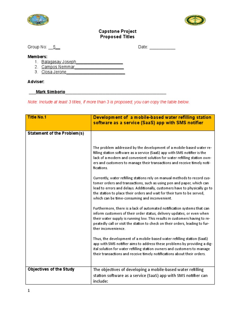 Capstone Project Proposals | PDF | Mobile App | Software As A Service