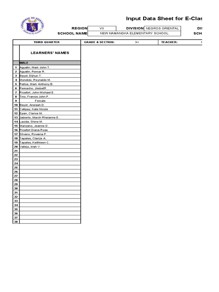 Grade 3 Third Quarter Class Record | PDF