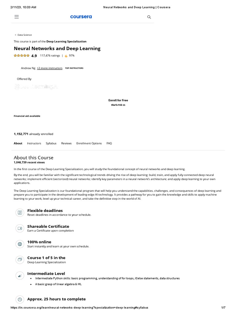 Neural Networks and Deep Learning - Coursera | PDF | Deep Learning ...