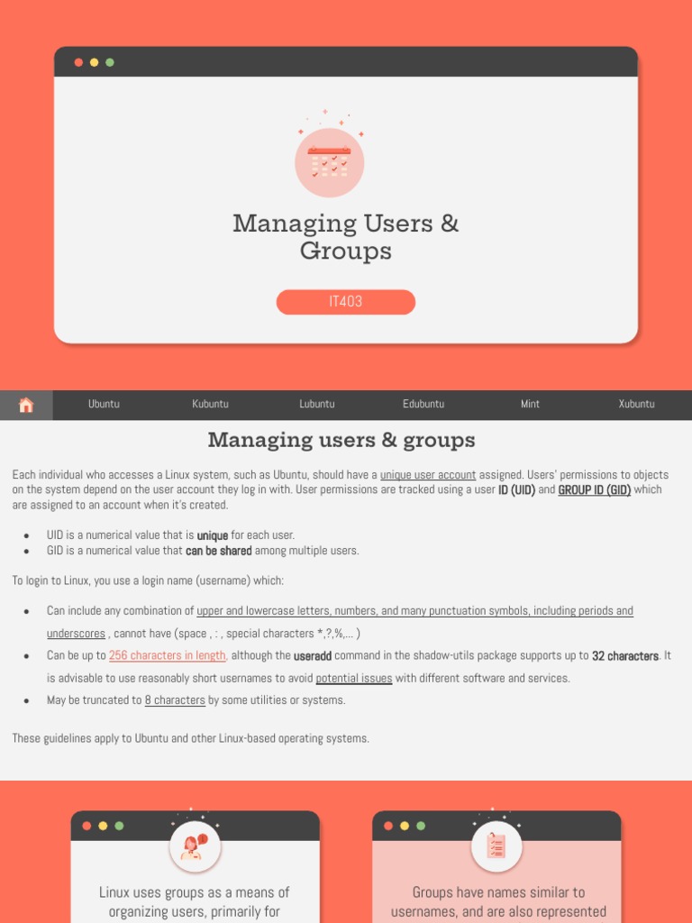 IT403-chp8-Managing Users & Groups | PDF | User (Computing) | Password