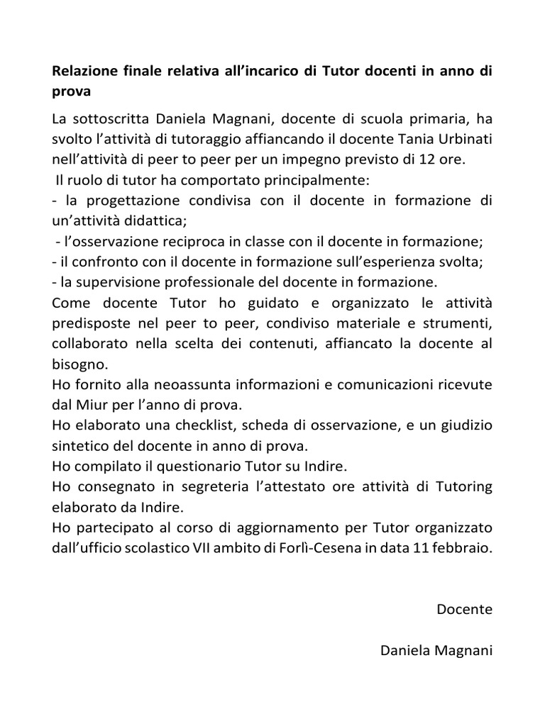 Relazione Tutor Docenti in Anno Di Prova Prof - Ssa Magnani Daniela | PDF