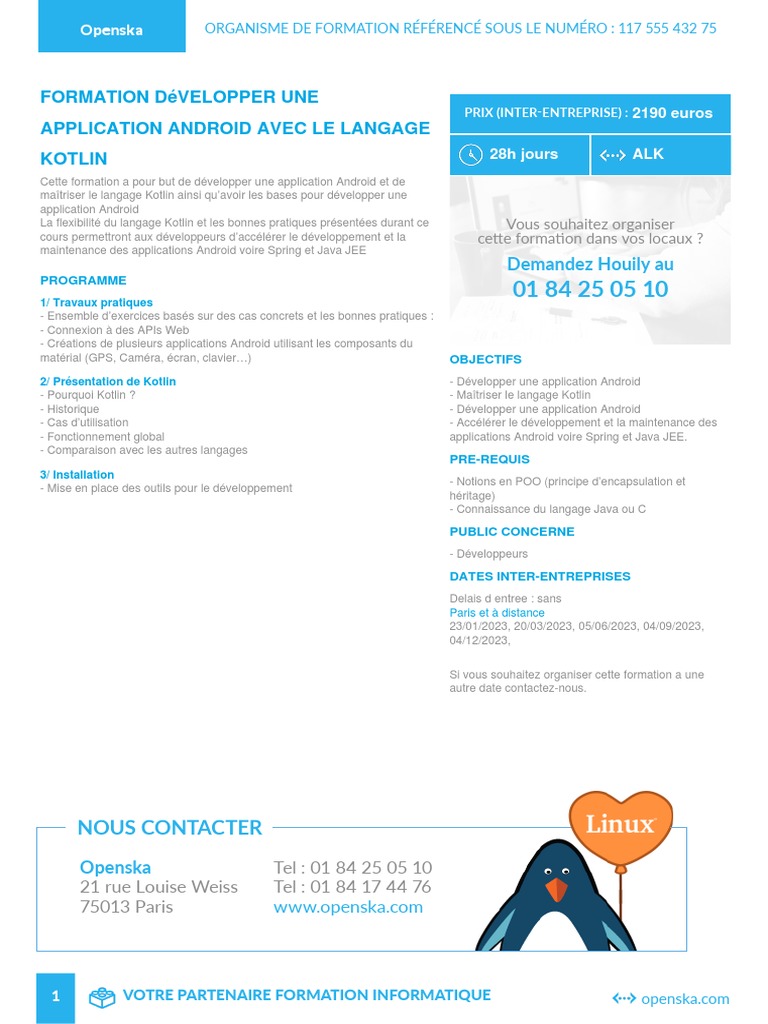Formation Developper Une Application Android Avec Le Langage Kotlin | PDF