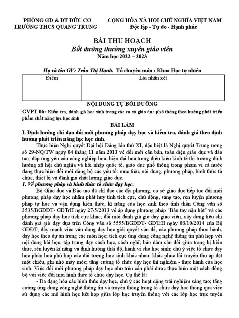 BDTX BÀI THU HOACH - lệ | PDF