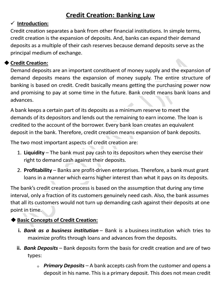 Credit Creation | PDF | Finance & Money Management