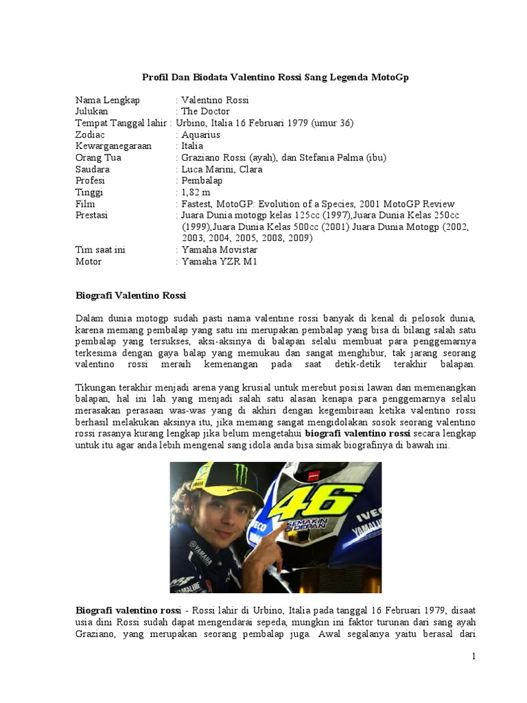 Profil Dan Biodata Valentino Rossi Sang Legenda MotoGp | PDF