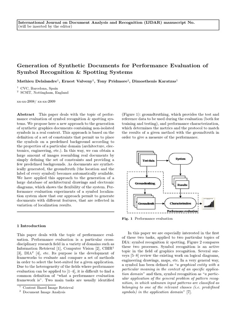 Generation Of Synthetic Documents For Performance Evaluation Of Symbol Recognition And Spotting