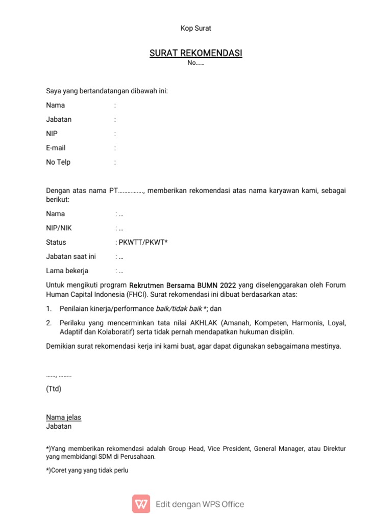 Template Surat Rekomendasi | PDF
