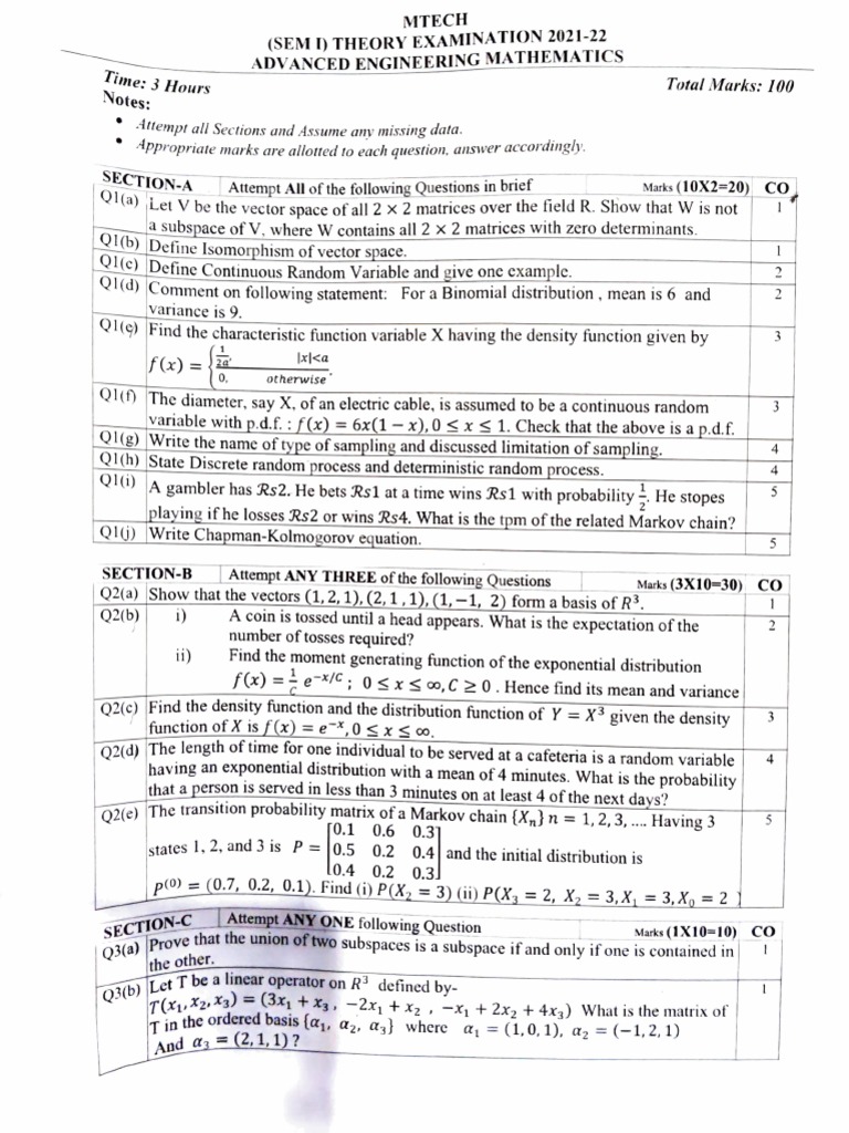 M.tech Question Paper 2021-2022 | PDF | Modulation | Random Variable
