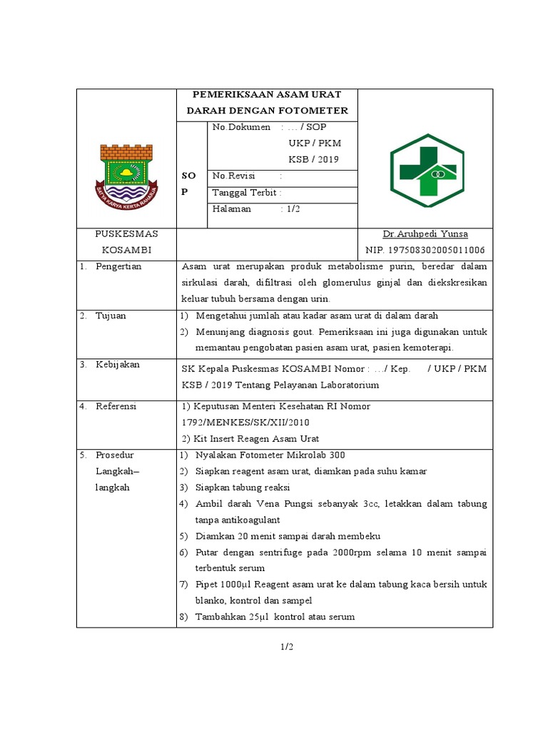 8.1.1 SOP ASAM URAT FOTOMETER Microlab 300 | PDF | Kesehatan Holistik ...