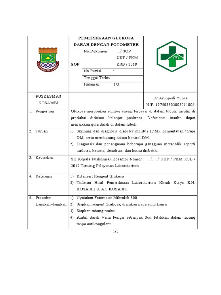 8.1.1 SOP GLUKOSA FOTOMETER (Microlab 300) | PDF