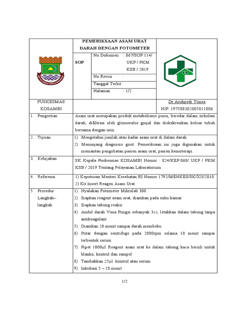 8.1.1 SOP ASAM URAT FOTOMETER Microlab 300 | PDF