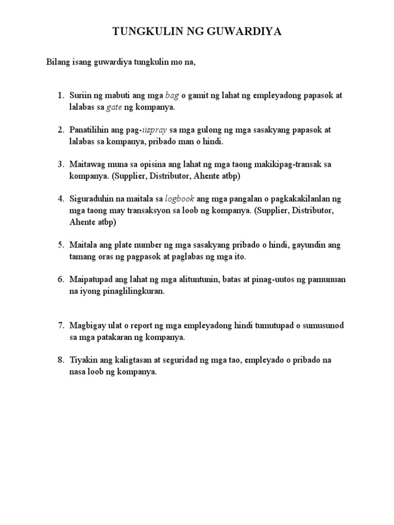 Tungkulin NG Guwardiya | PDF