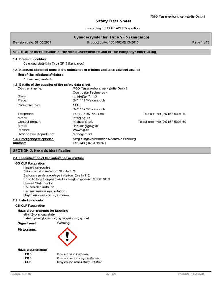 Safety Data Sheet of EG Sheet Glue Kangaroo | PDF