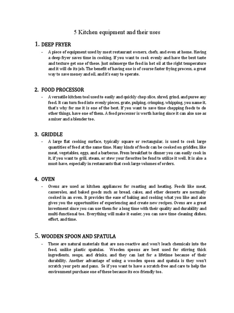 5 Kitchen Equipment and Their Uses | PDF | Kitchen | Cooking